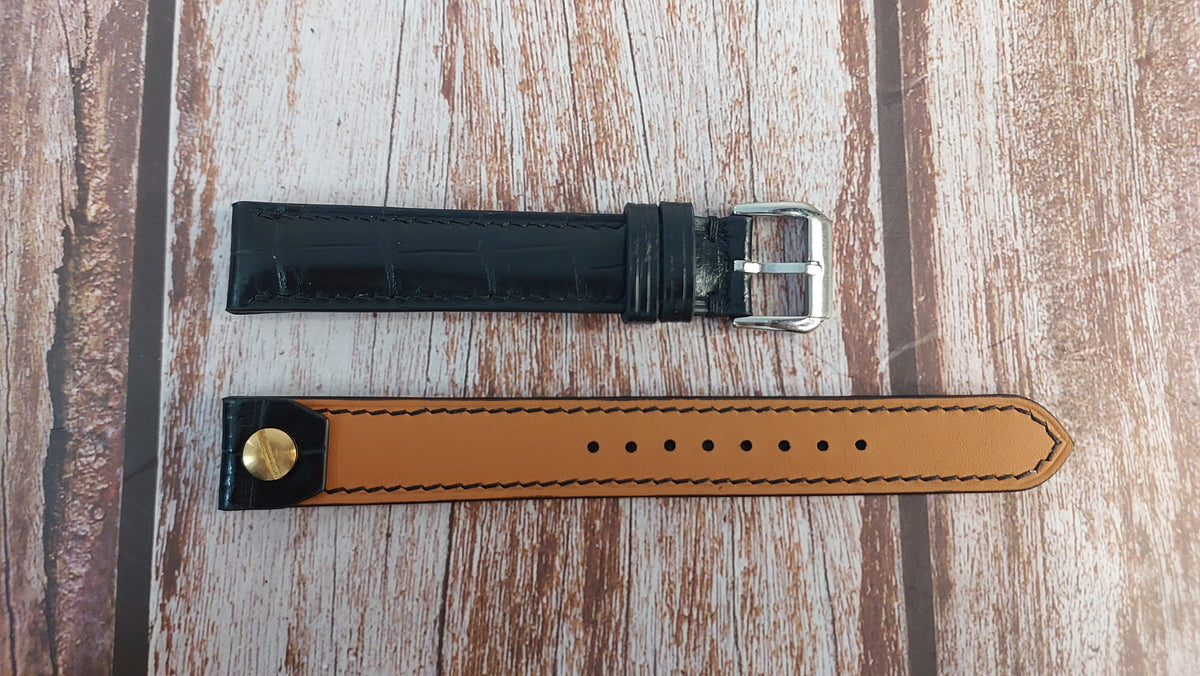 Black Crocodile Leather Custom Open Ended Strap For Vintage Rolex Dres ...