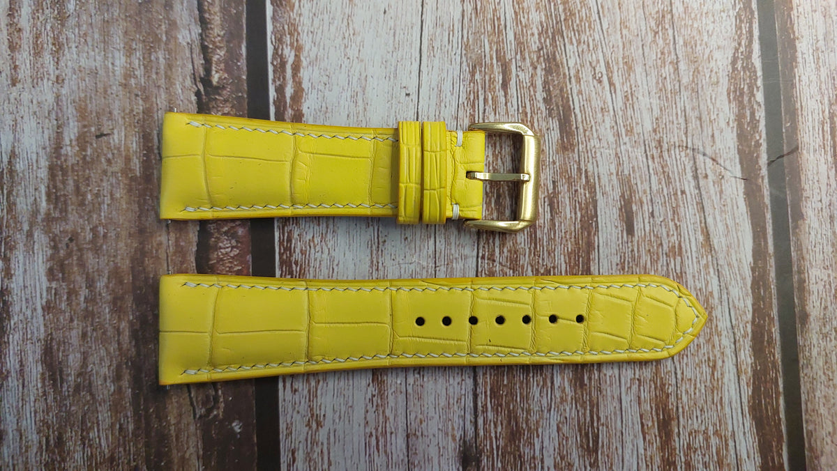 Yellow Full Grain Crocodile Leather Strap For Rolex Date 1505 34mm Wat ...