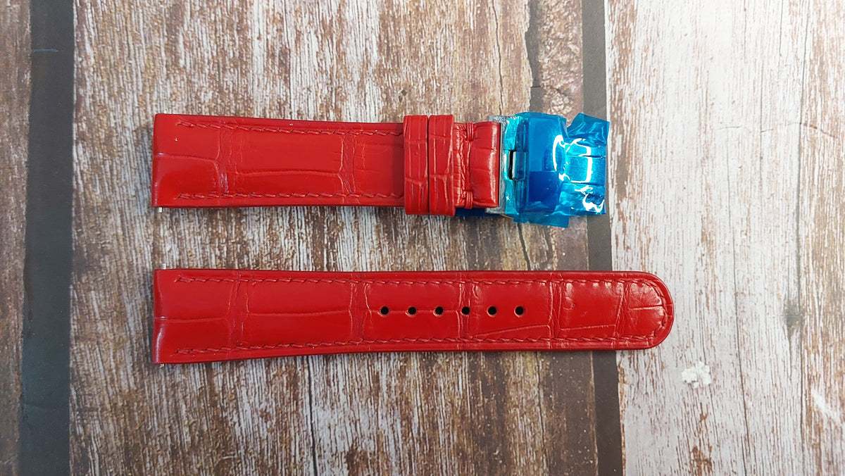 Red Full Grain Crocodile Leather Strap For Omega speedmaster professio ...