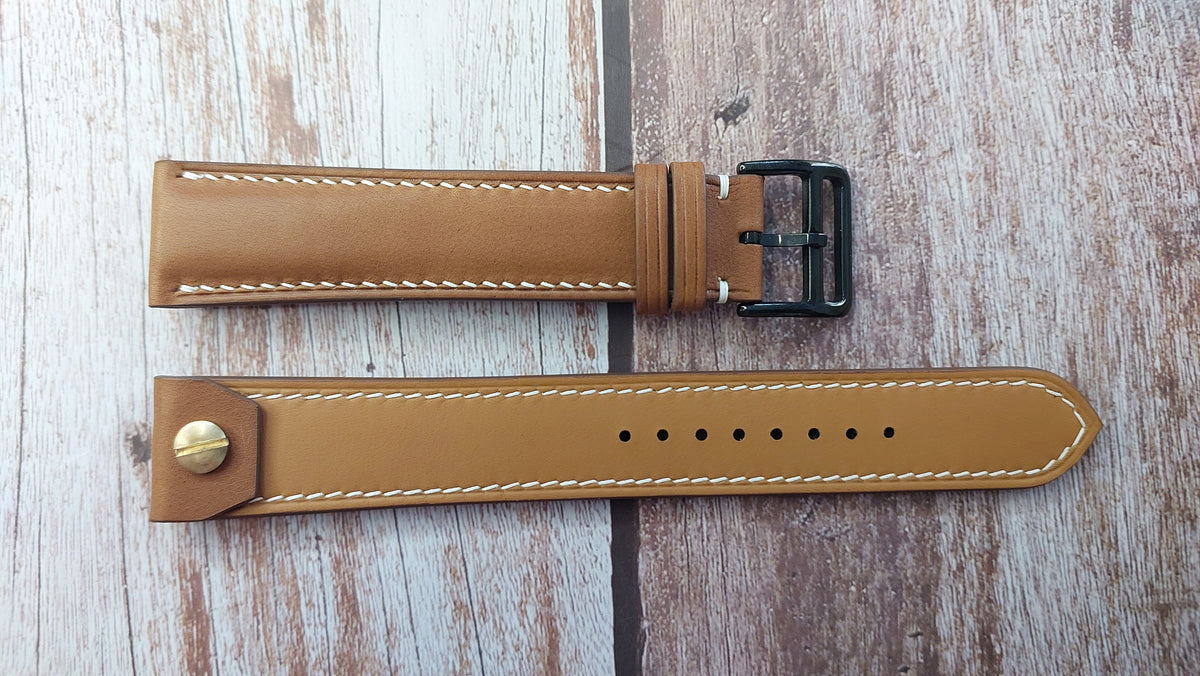 Brown Barenia Leather Custom Open Ended Strap For German Pilots Watch ...