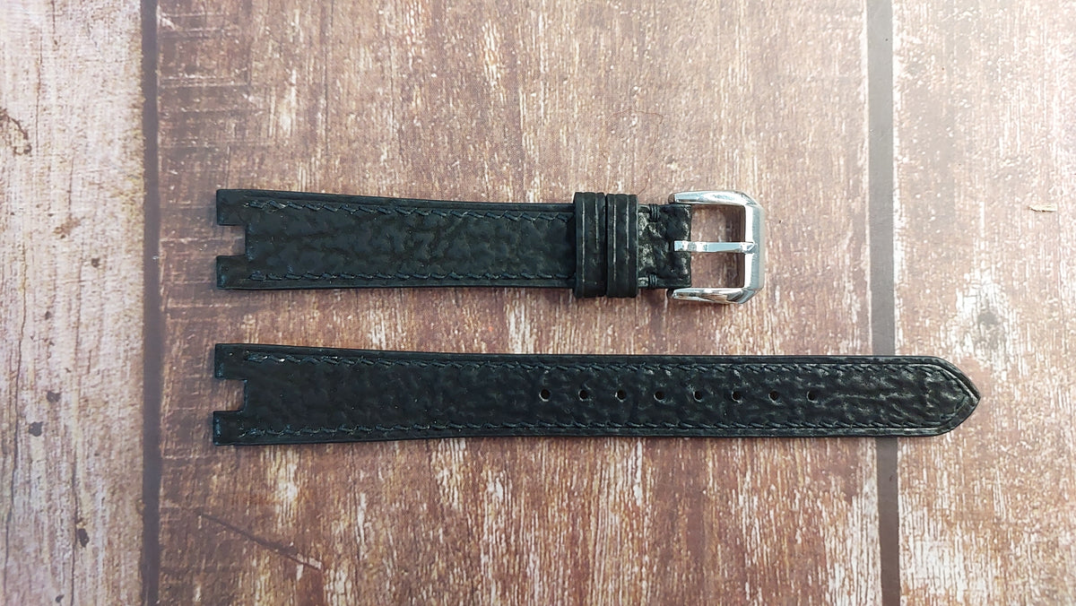 Black Sharkskin Leather Custom Notched Strap For Gerald Genta Watch ...