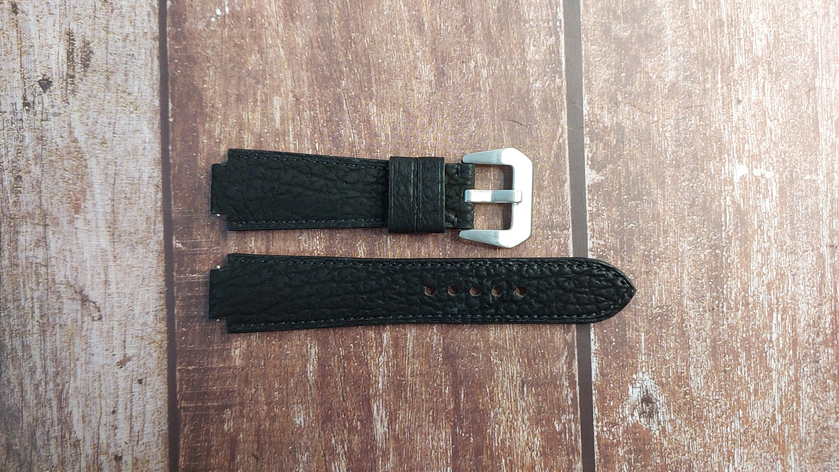 Black Sharkskin Leather Custom Notched Strap For ESQ 44mm Watch – VGreen