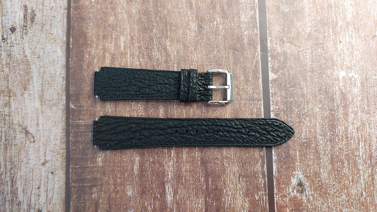 Black Sharkskin Leather Custom Notched Strap For Movado 0607406 Watch ...