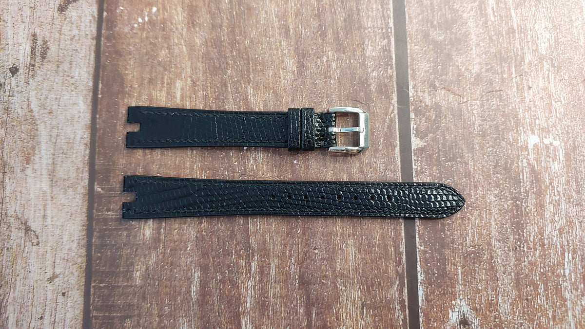 Black Lizard Leather Custom Curved End Watch Strap For Bertolucci Watc ...