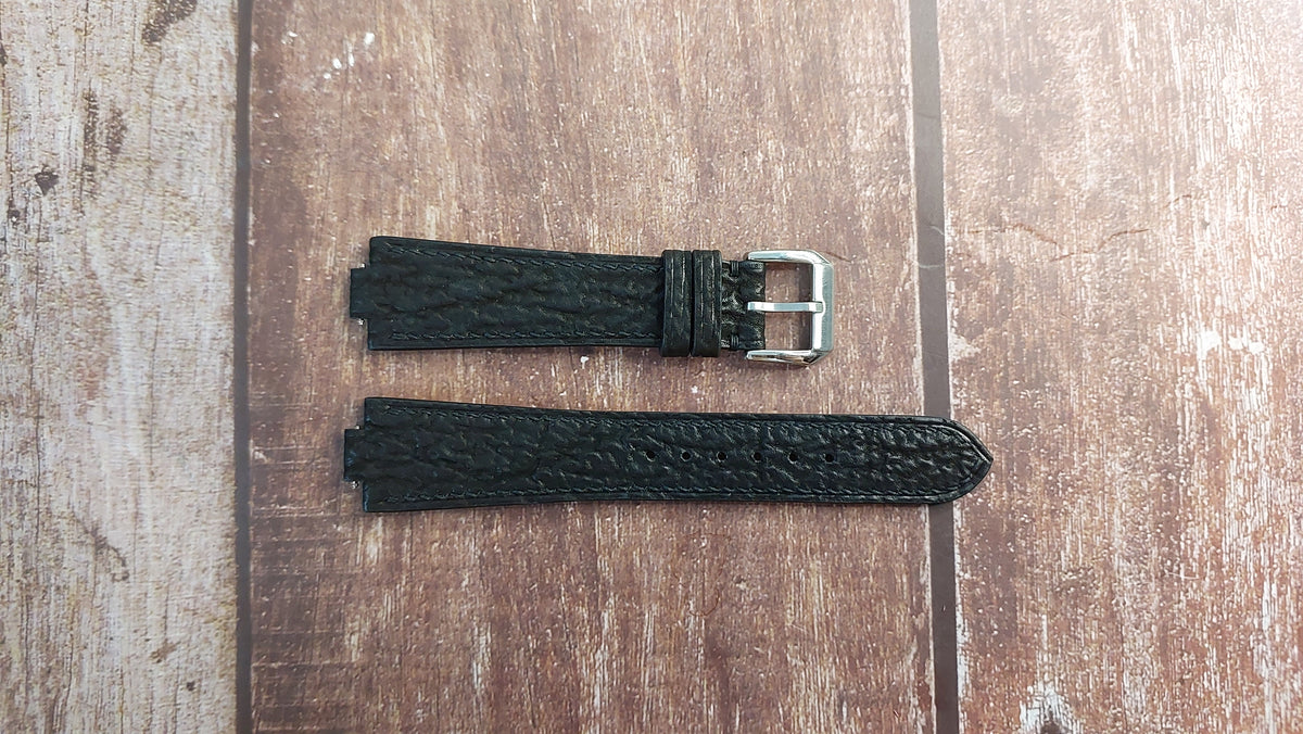 Black Sharkskin Leather Custom Notched Strap For Omega 1660174 Watch ...