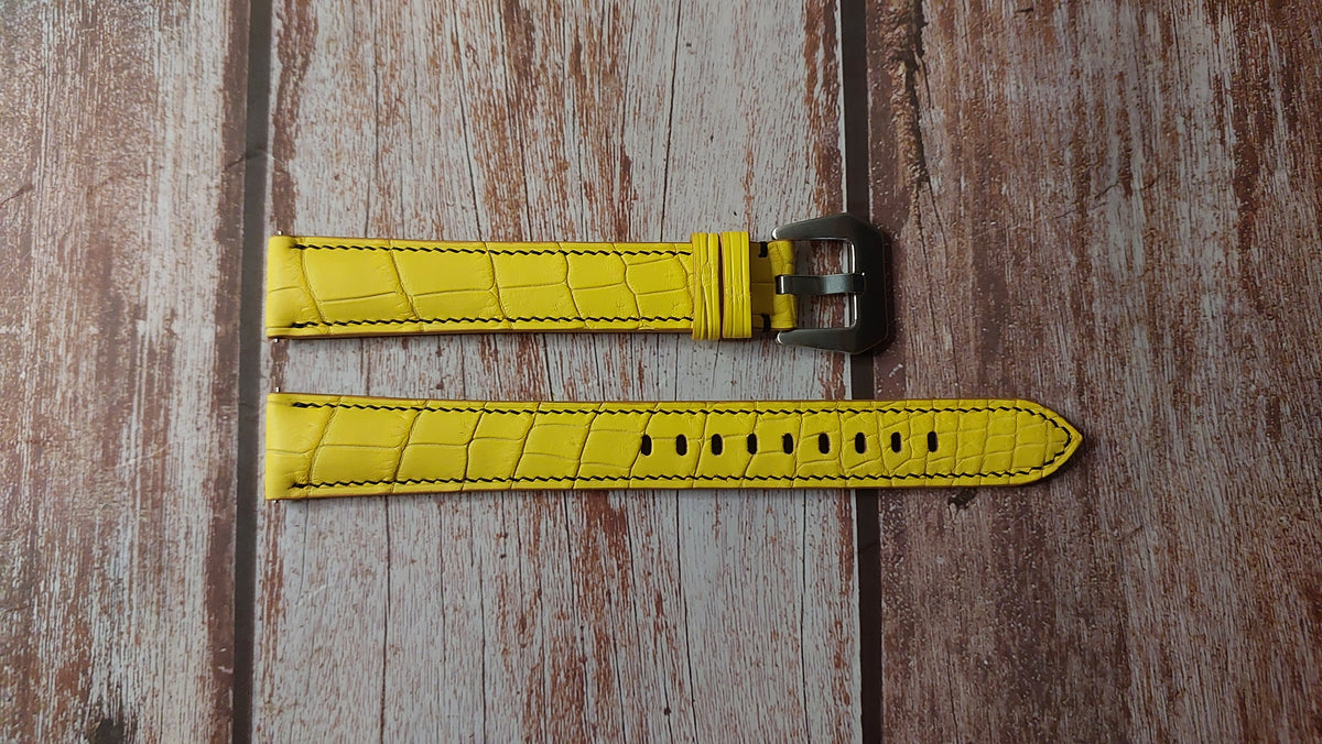 Yellow Full Grain Crocodile Leather Strap For Swatch Omega MoonWatch ...