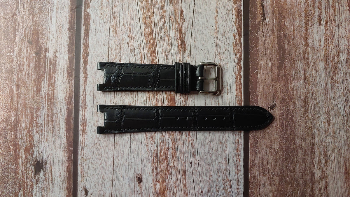 Black Crocodile Leather Custom Notched Strap For Buran 32 Watch – VGreen