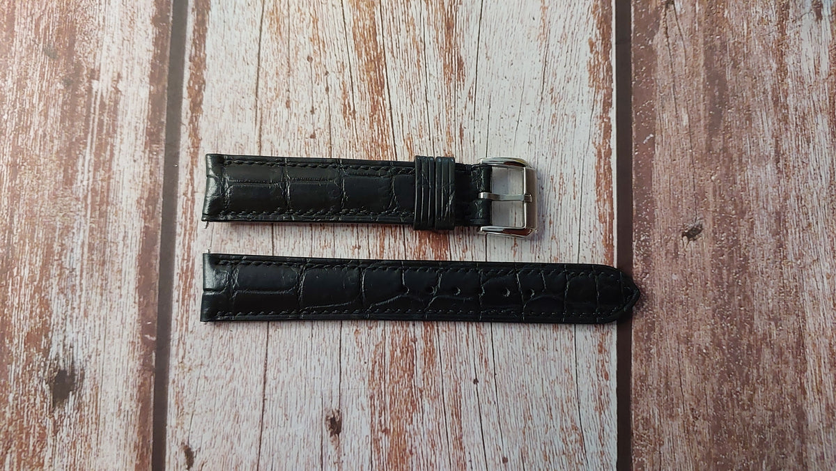 Black Crocodile Leather Custom Curved End Watch Strap For Chopard Watc ...