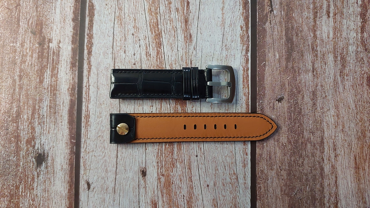 Black Crocodile Leather Custom Open Ended Strap For CWC military Watch ...