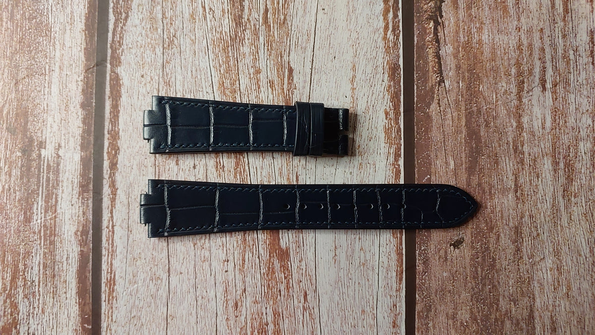 Navy Crocodile Leather Custom Notched Strap For Ulysse Nardin Watch ...