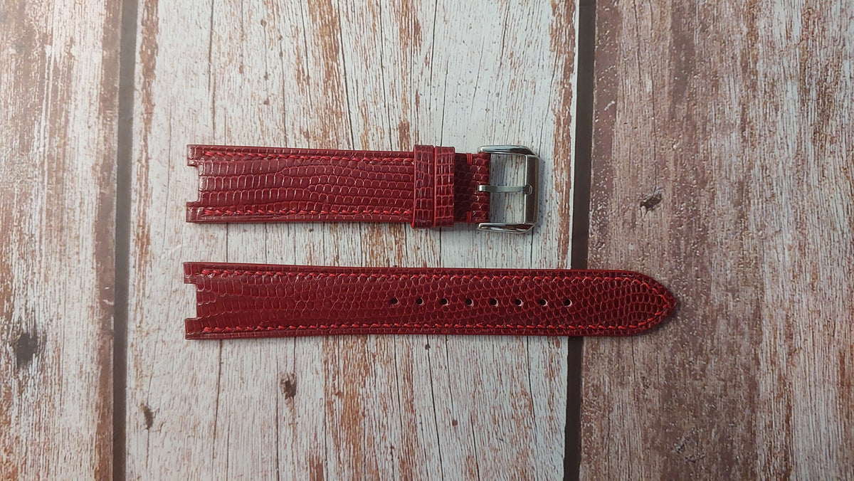Red Lizard Leather Custom Notched Strap For Iwc Portofino Watch – VGreen