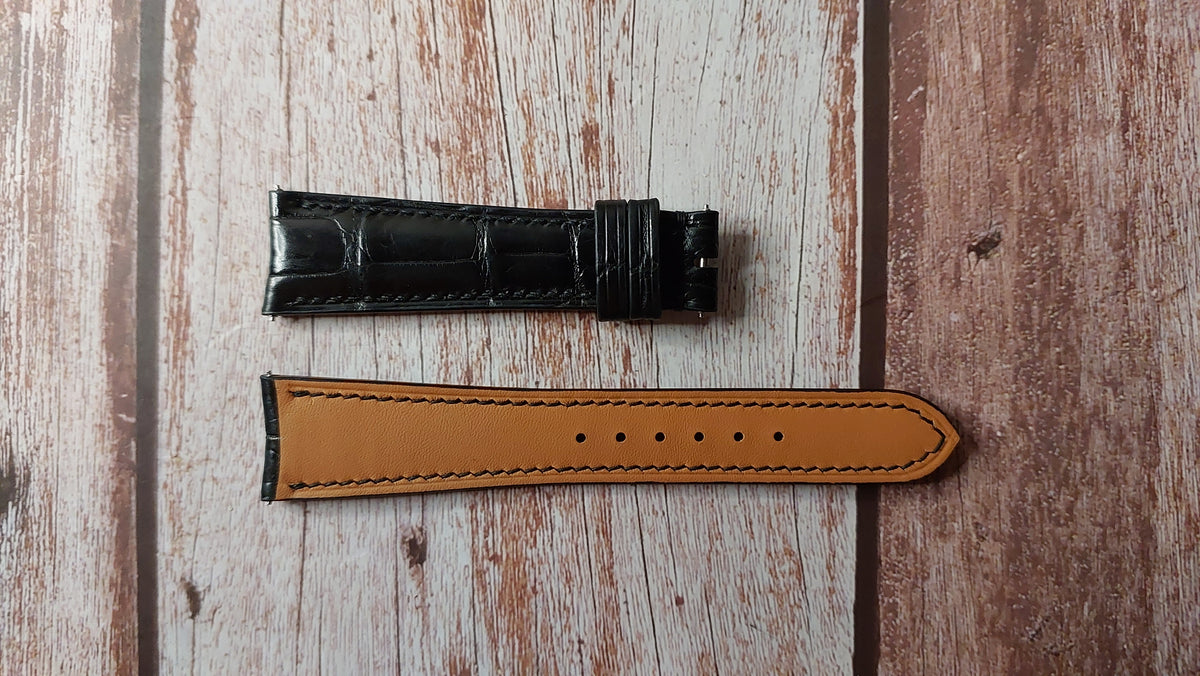 Black Crocodile Leather Custom Curved End Watch Strap For IWC Portofin ...