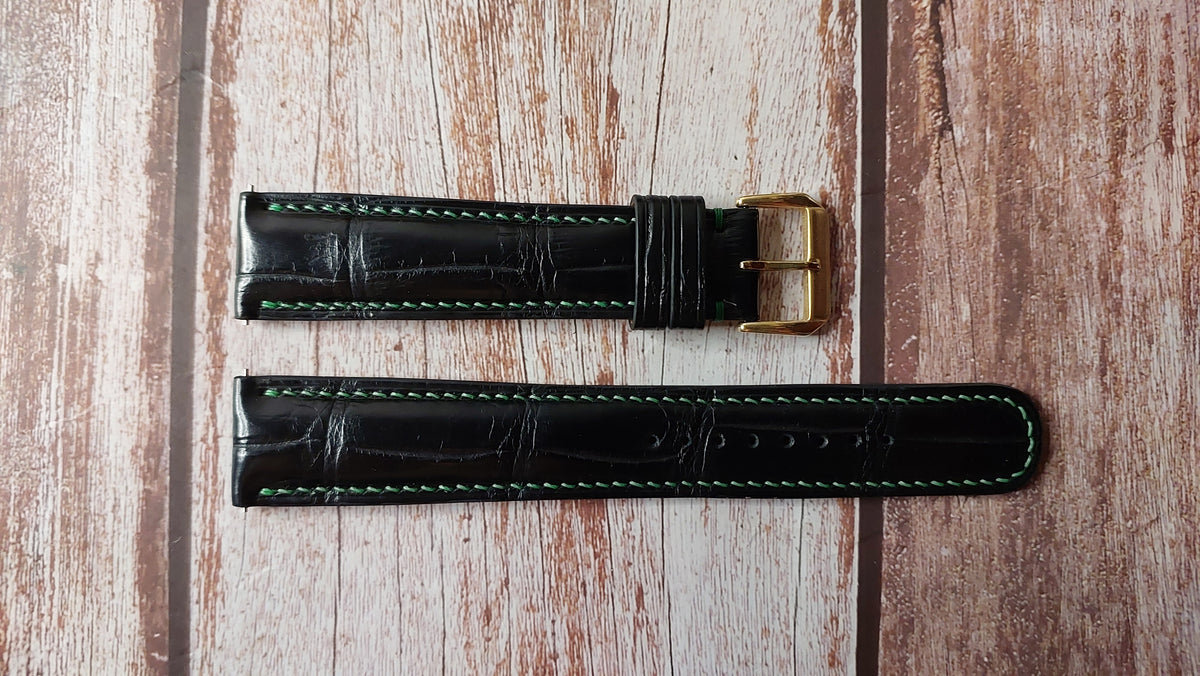 Black Full Grain Crocodile Leather Strap For Orient Bambino Rev 4 in g ...