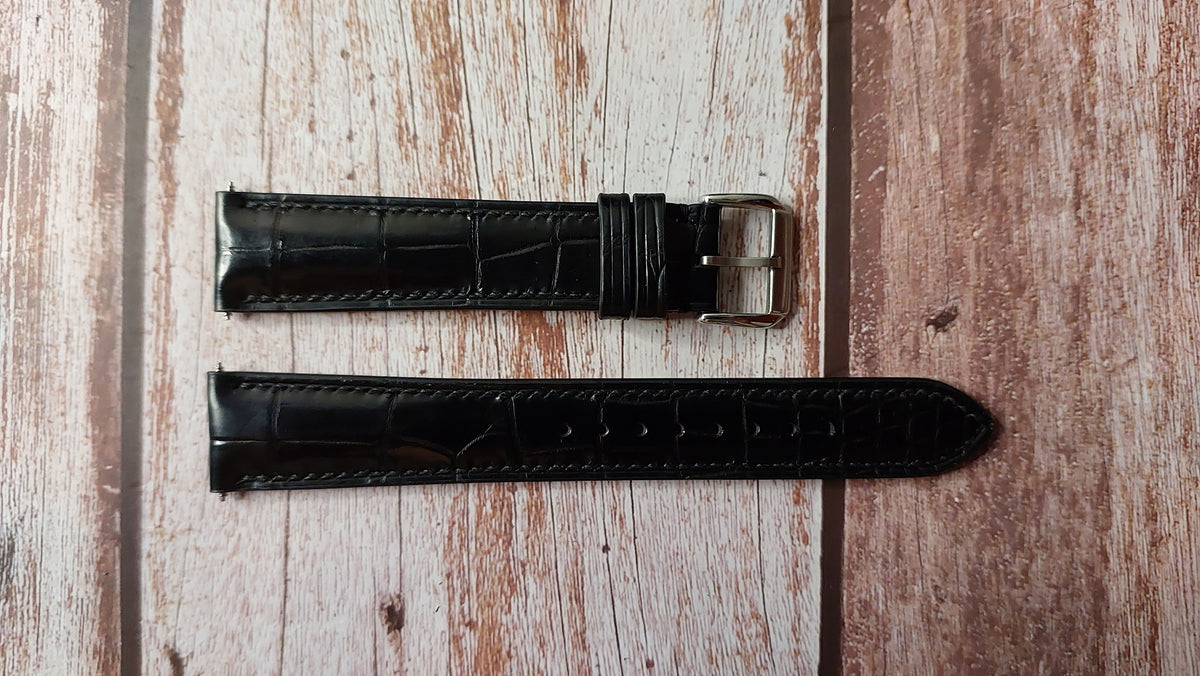 Black Full Grain Crocodile Leather Strap For Omega Speedmaster Profess ...