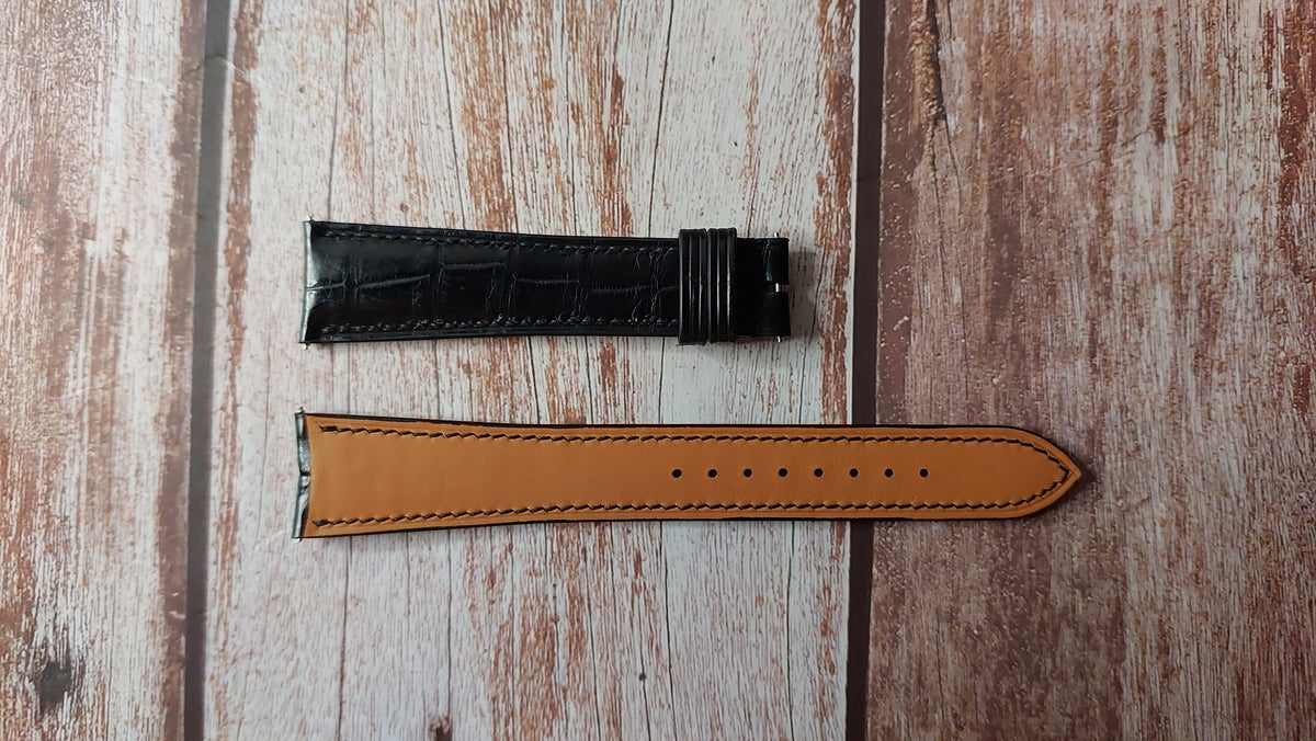 Black Crocodile Leather Custom Curved End Watch Strap For Zenith grand ...