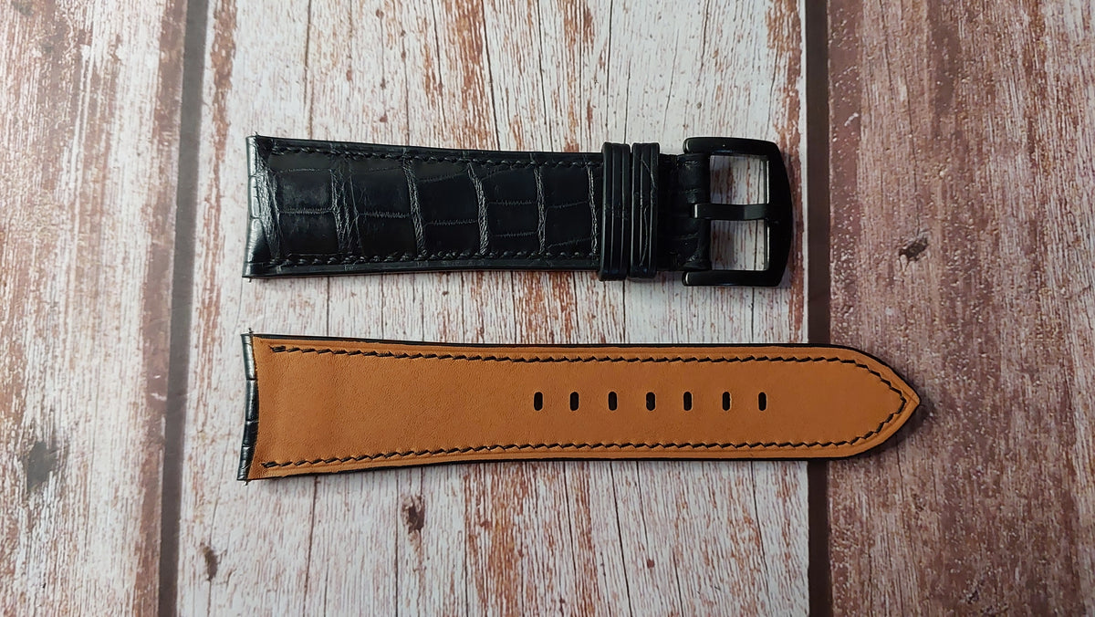 Black Crocodile Leather Custom Curved End Watch Strap For 48mm VP Prim ...