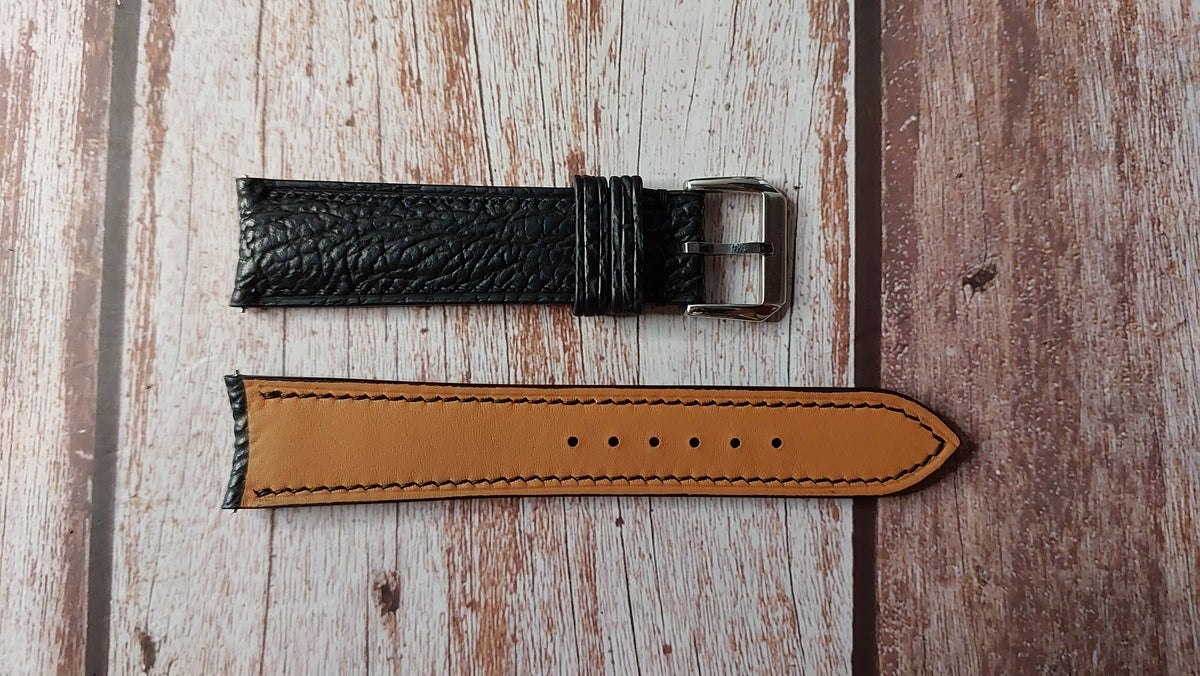 Black Crocodile Leather Custom Curved End Watch Strap For Ressence typ ...