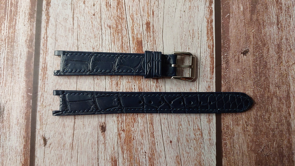 Navy Crocodile Leather Custom Notched Strap For Old Tag link Watch – VGreen