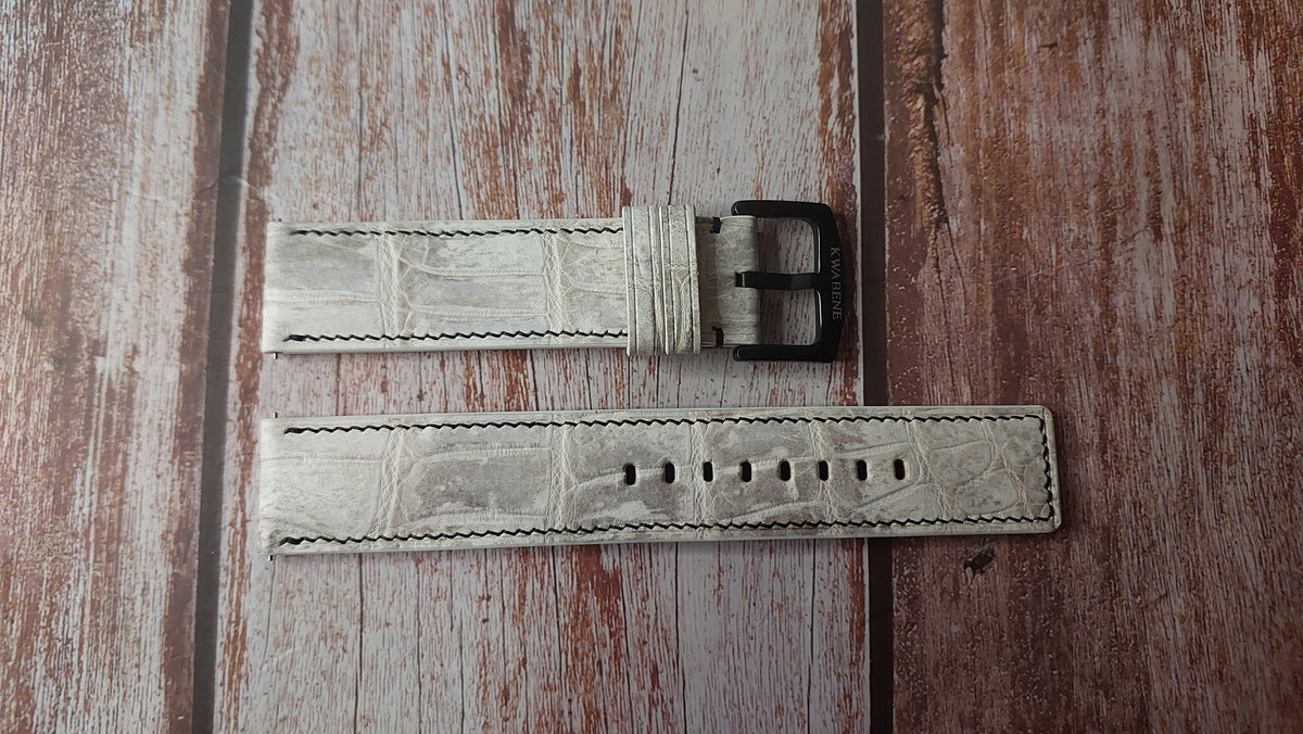Sand White Full Grain Crocodile Leather Strap For Shinola 47 MM Runwel ...