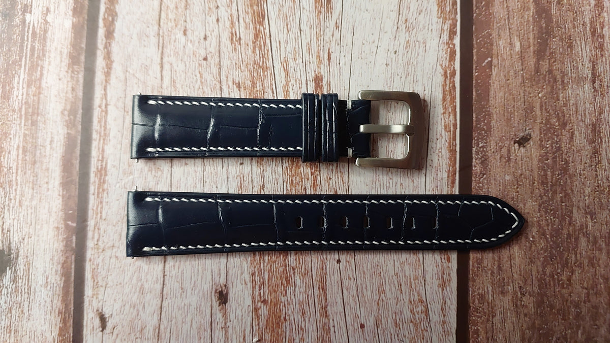 Dark Blue Full Grain Crocodile Leather Strap For Grand Seiko Snowflake ...