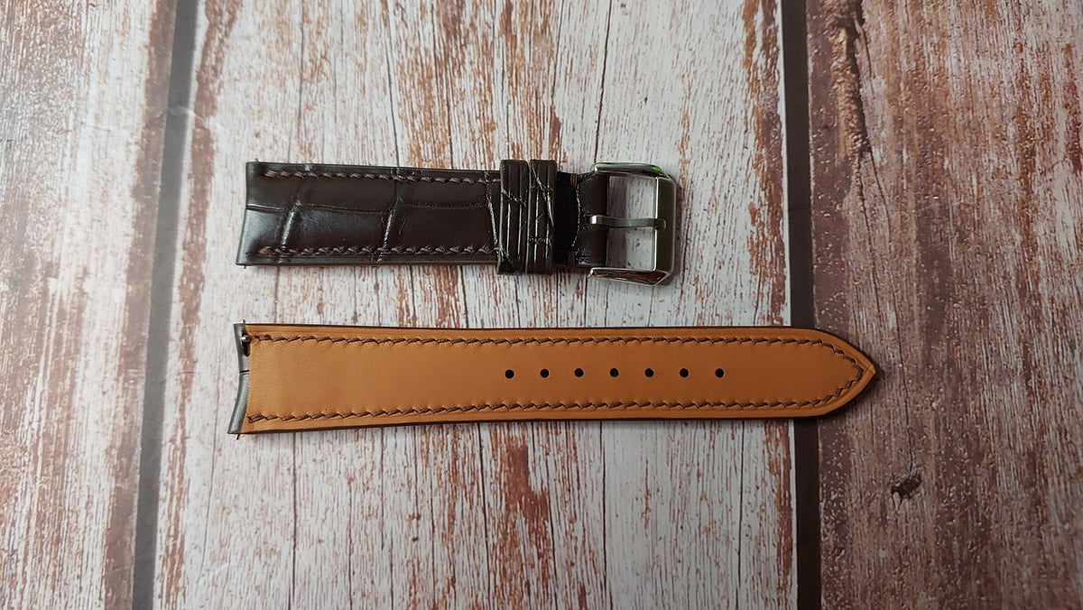 Brown Crocodile Leather Custom Curved End Watch Strap – VGreen