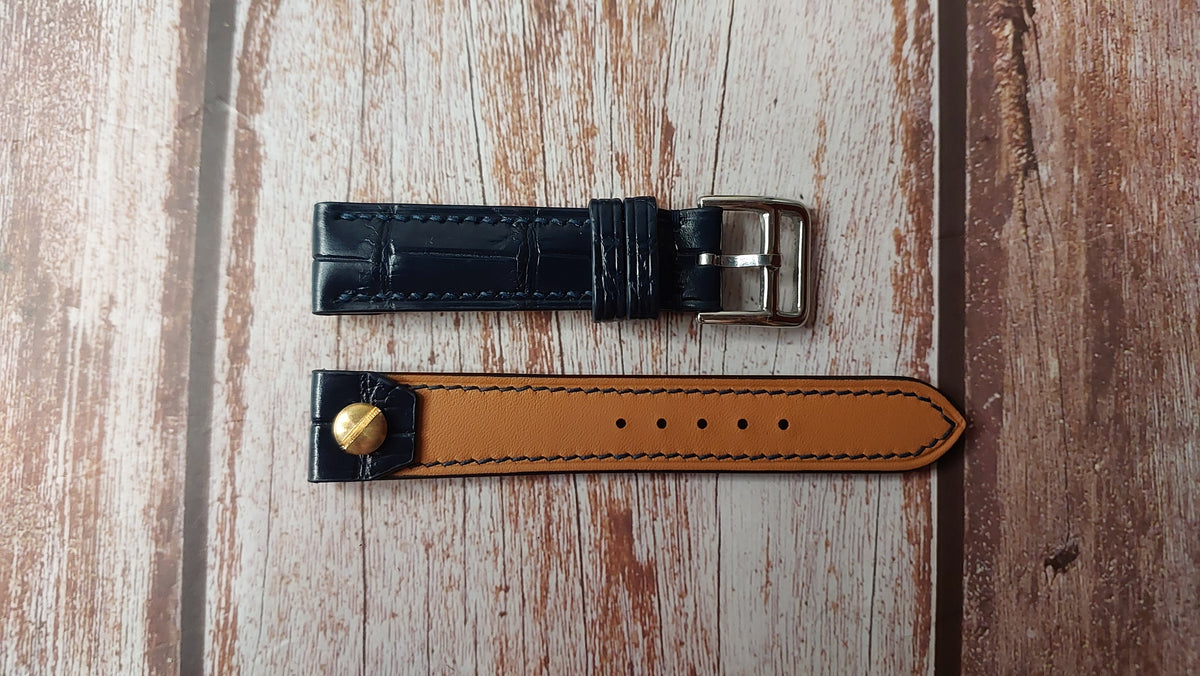 Navy Crocodile Leather Custom Open Ended Strap For JLC Mark XI Watch ...