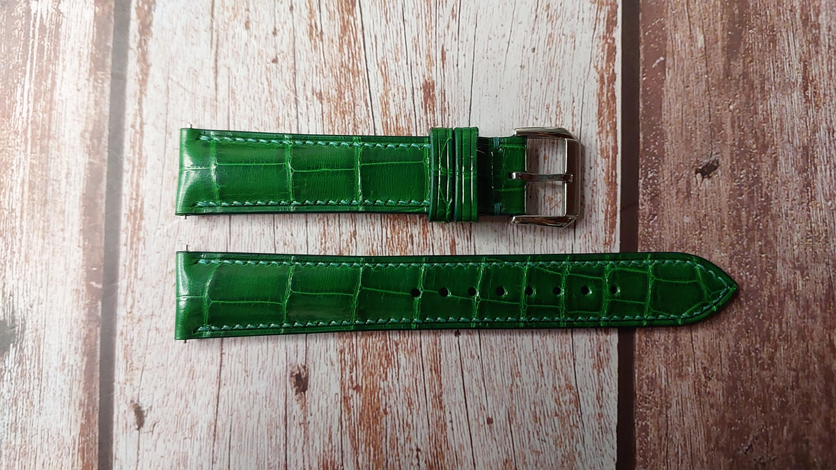 Green Full Grain Crocodile Leather Strap For Omega Speedmaster Moonwat ...