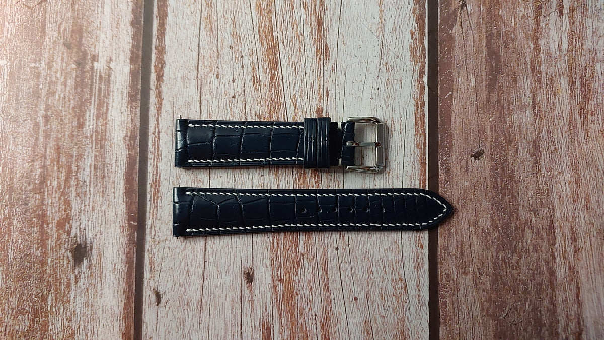 Dark Blue Full Grain Crocodile Leather Strap For Longines Conquest VHP ...