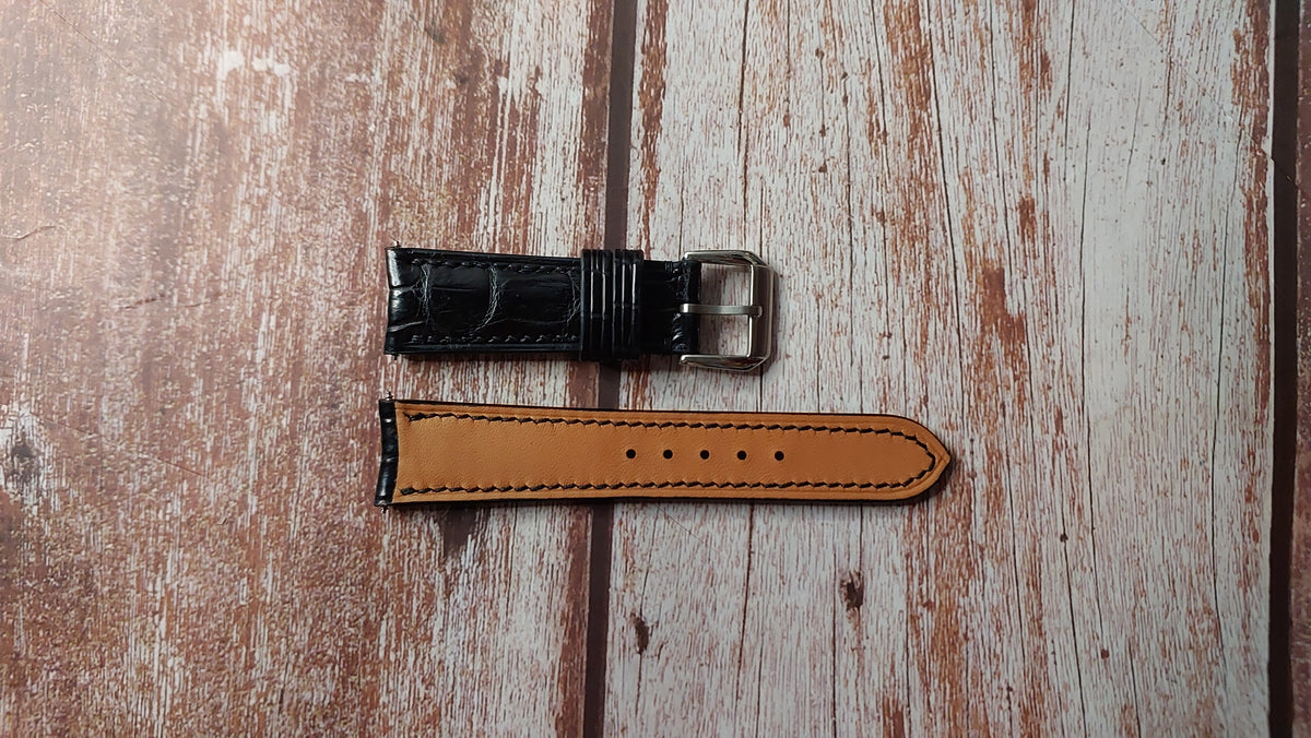 Black Crocodile Leather Custom Curved End Watch Strap For Daniel Roth ...