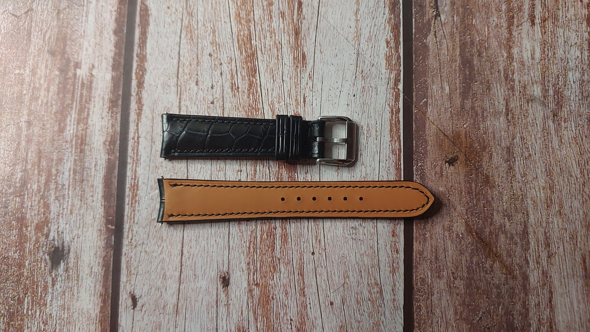 Black Crocodile Leather Custom Curved End Watch Strap – VGreen