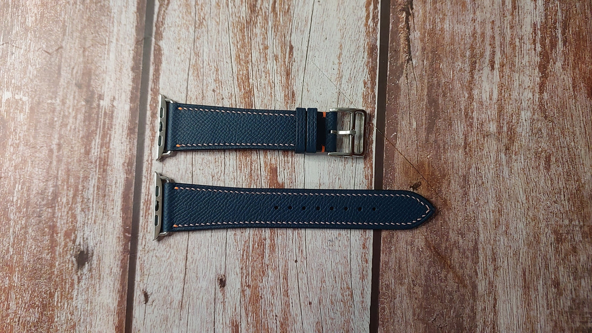 Navy Epsom Custom Leather Strap For Apple Watch Series 8 (45mm) – VGreen