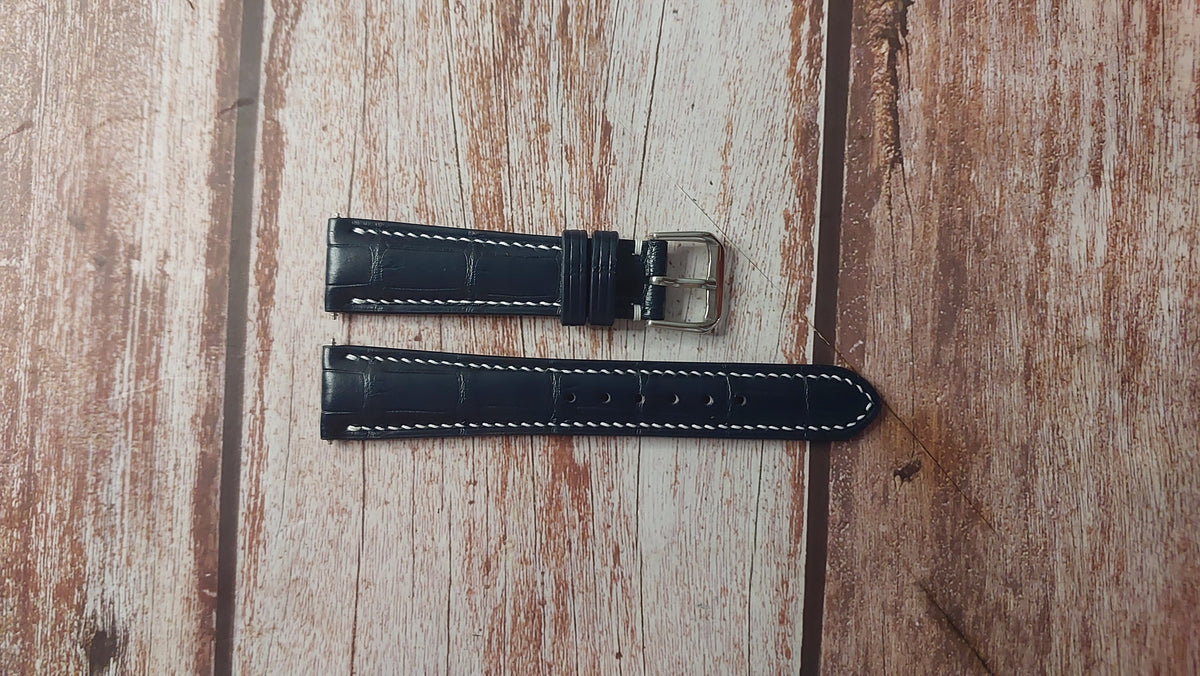 Dark Blue Full Grain Crocodile Custom Leather Strap – VGreen