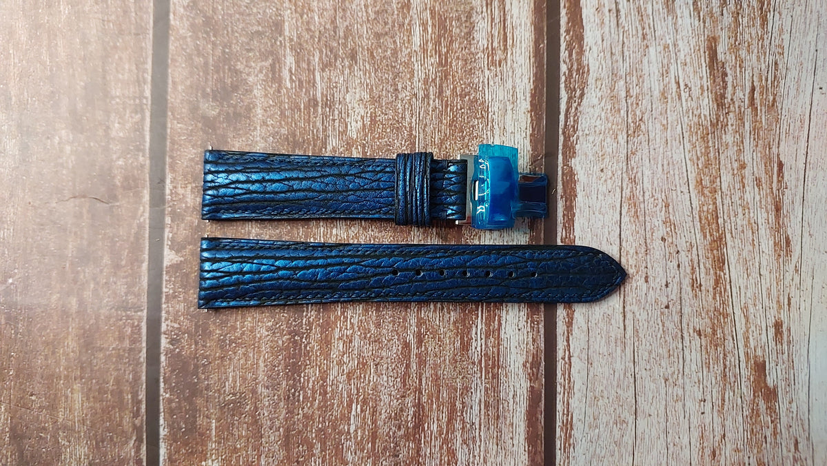 Blue Full Grain Shark Skin Custom Leather Strap For Omega Seamaster Aq ...