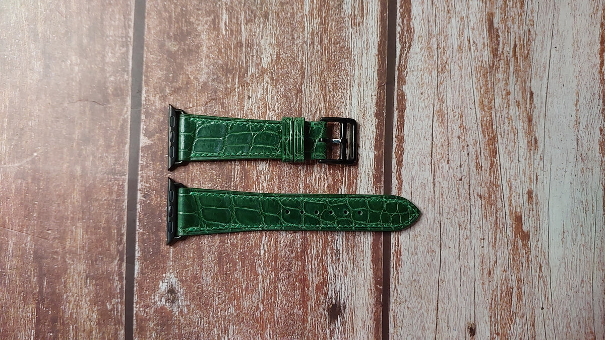 Green Full Grain Crocodile Custom Leather Strap For Apple Watch Series ...