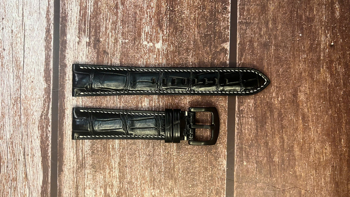 Crocodile Leather Watch Strap - Black for Hamilton Filed Khakl Murph 4 ...