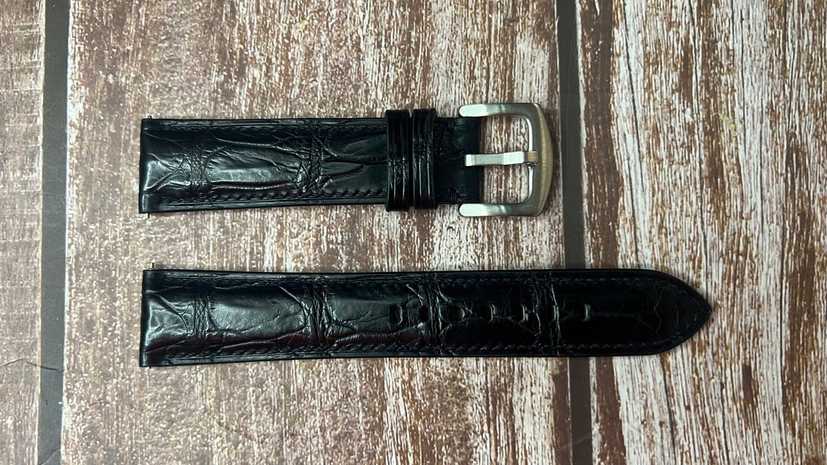 Crocodile Leather Watch Strap - Black for Christopher Ward C60 Trident ...