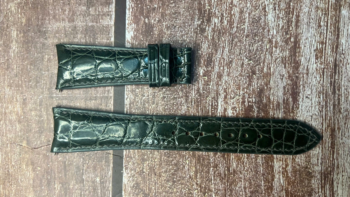 Custom Curved End Watch Straps - Dark Sage Crocodile leather – VGreen