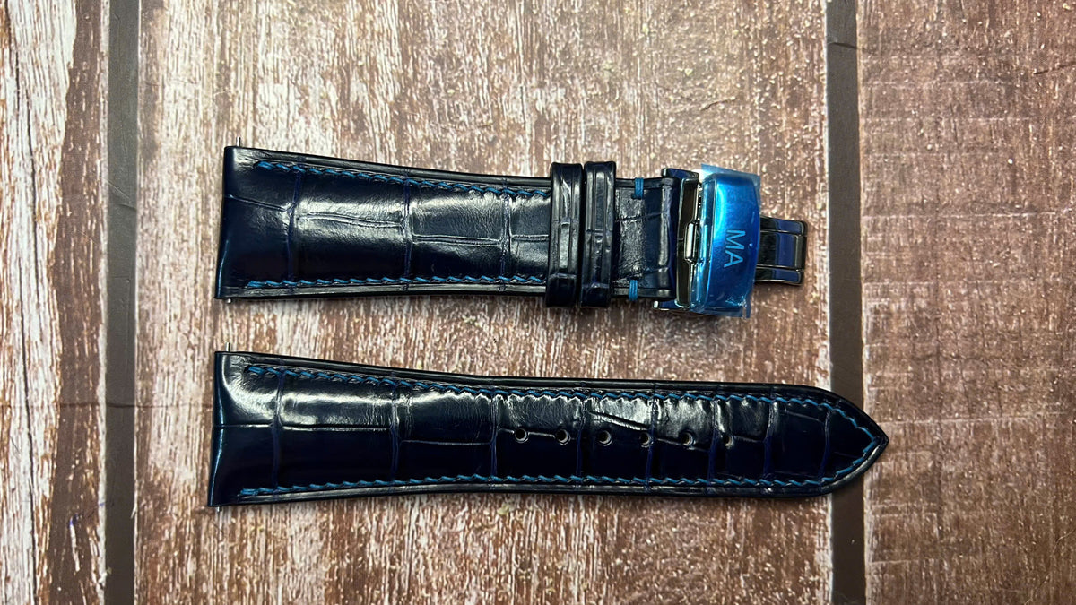 Crocodile Leather Watch Strap - Dark Blue For Rolex Batman – VGreen