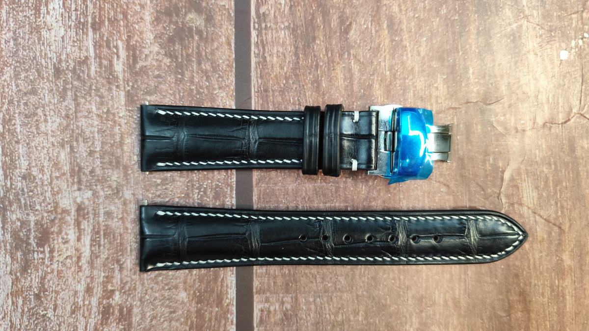Crocodile Leather Watch Strap - Black For Longines Hydroconquest – VGreen