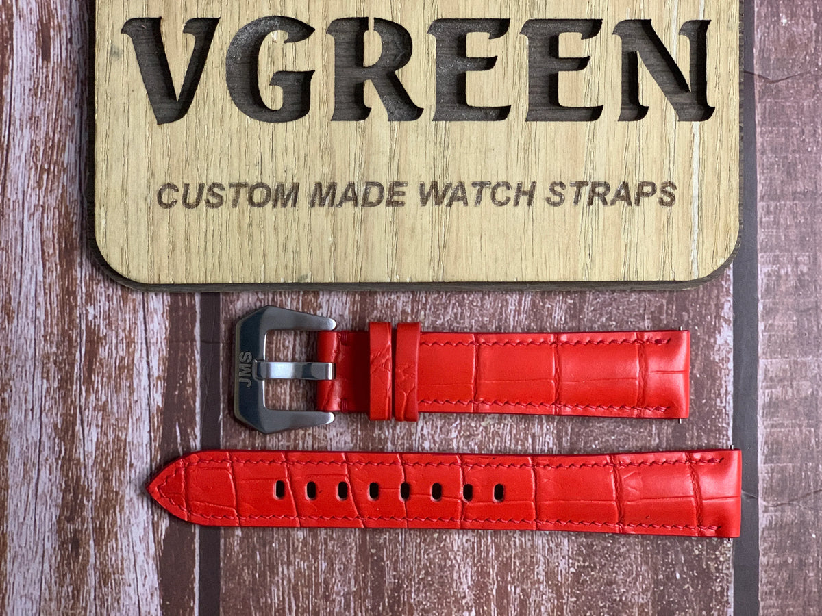 Crocodile Leather Watch Strap - Red For Christopher Ward Bel canto – VGreen