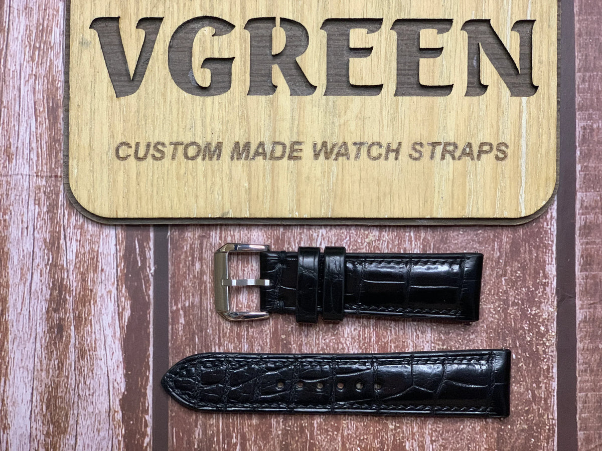 Crocodile Leather Watch Strap - Black for Ralph Lauren Bear Watch – VGreen