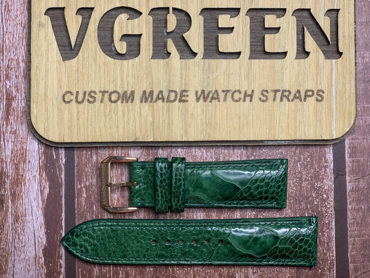 Ostrich Leg Leather Watch Strap - Green for LONGINES LEGEND DIVER BRON ...