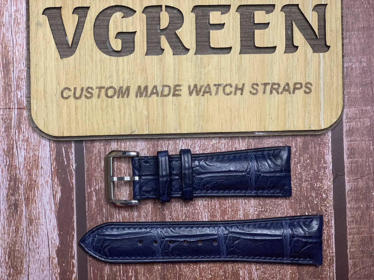 Crocodile Leather Watch Strap - Dark Blue for Shinola 47 mm Runwell wa ...