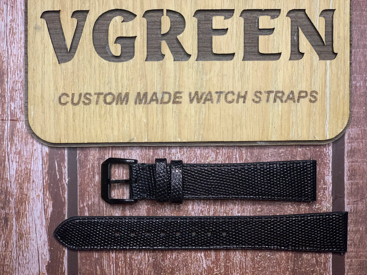 Lizard Leather Watch Strap - Black For Bulova Computron – VGreen