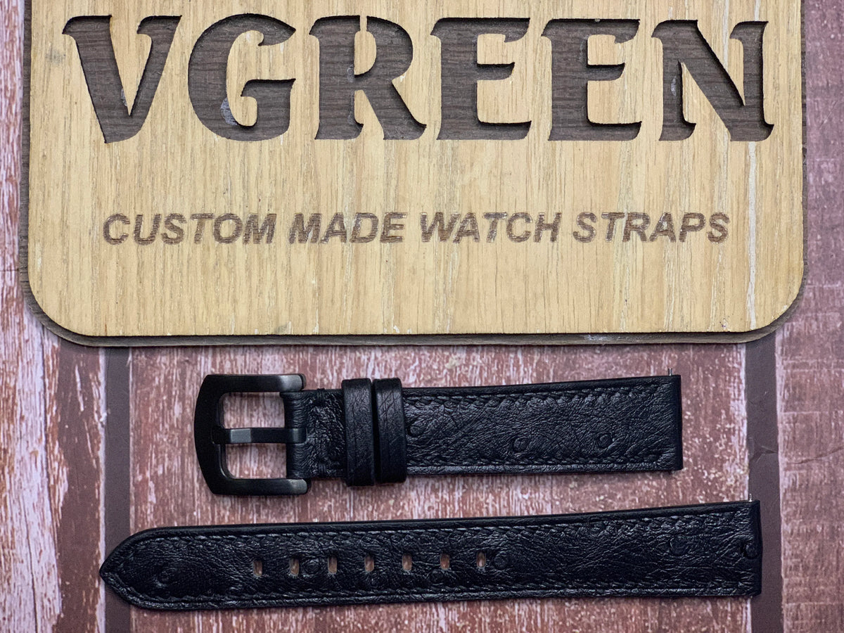 Ostrich Leather Watch Strap - Black For a Omega Seamaster De Ville – VGreen