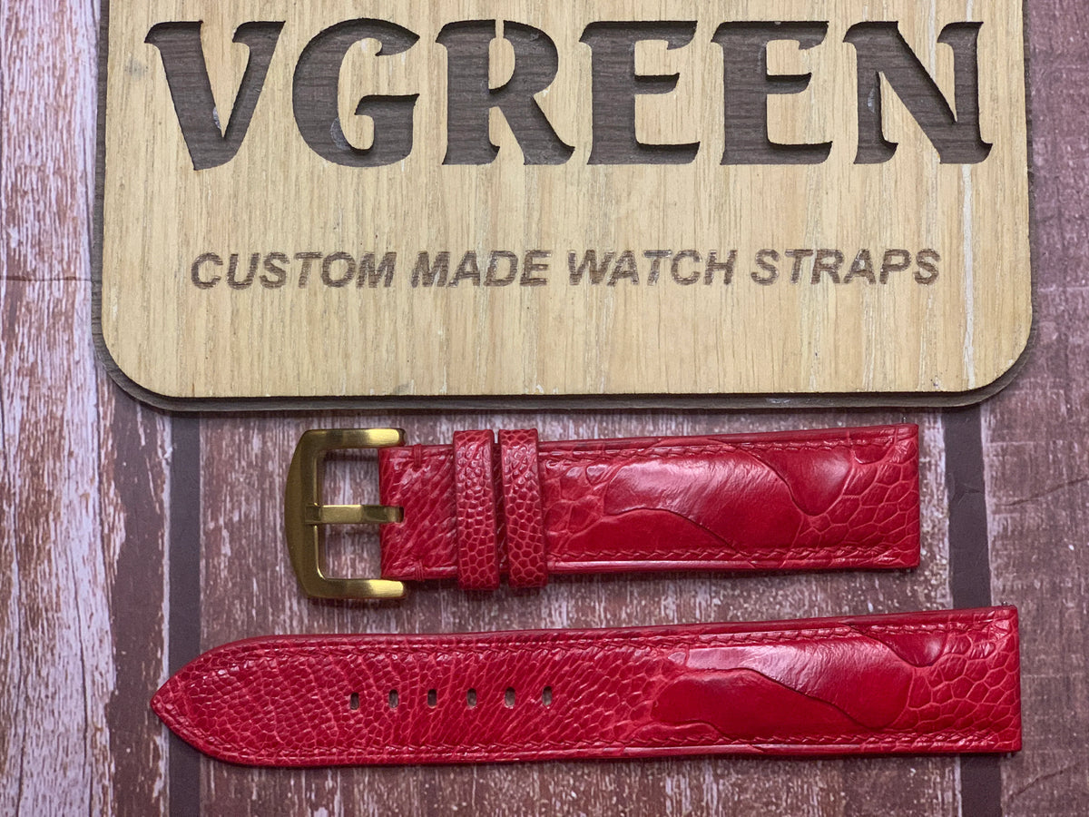 Ostrich Leg Leather Watch Strap - Red – VGreen