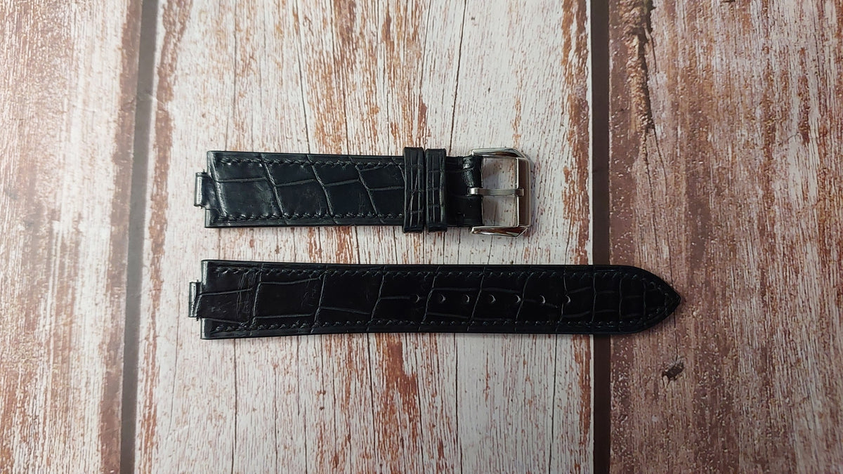 Black Crocodile Leather Custom Notched Strap For Omega Geneve Watch ...