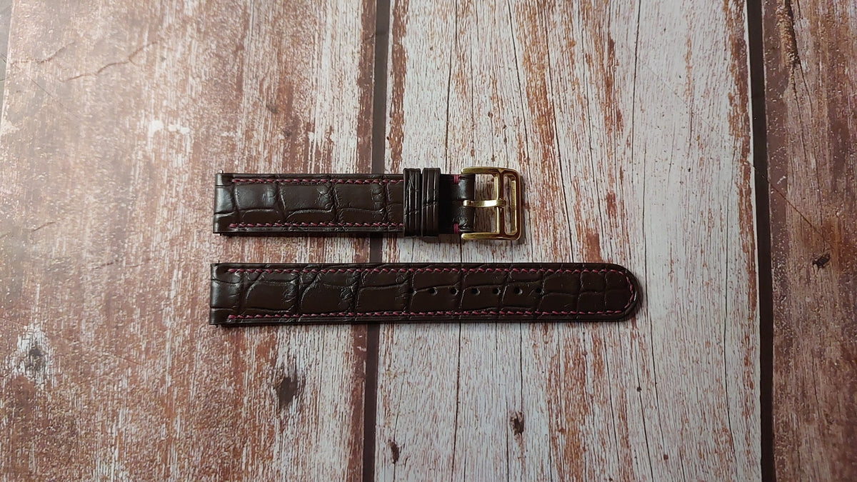 Brown Full Grain Crocodile Leather Strap For Hermes Carrick Men's Full ...